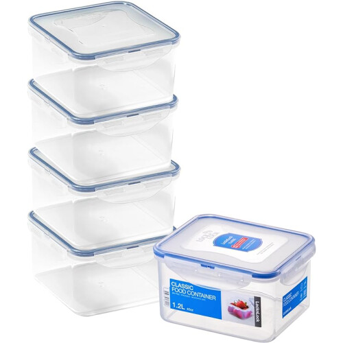 LocknLock Square Food Containers with Airtight Lockable Lids 1.2L on OnBuy