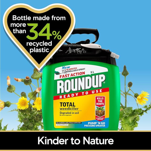 Roundup Fast Action Weedkiller Pump 'N Go Ready To Use Spray, 5 Litre ...