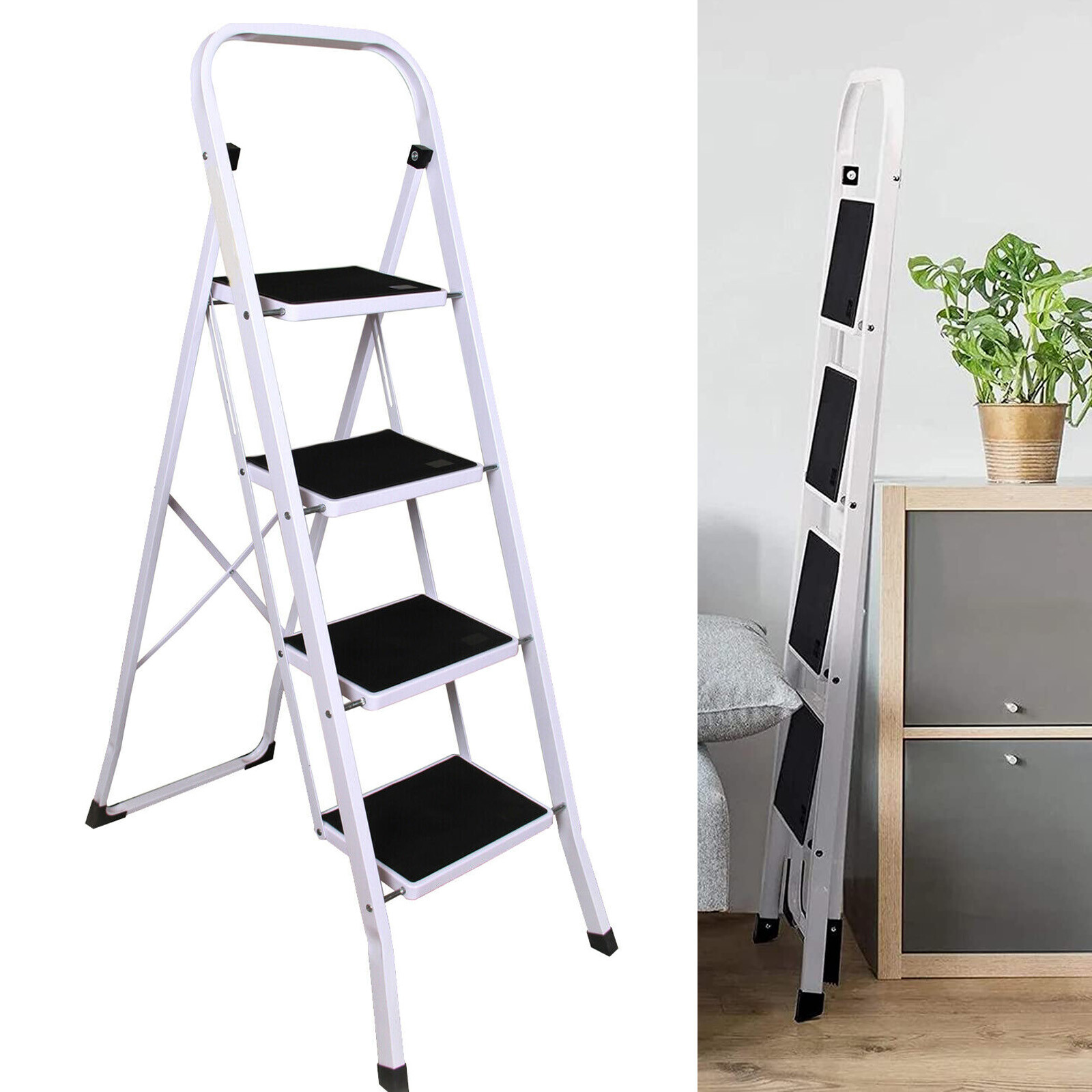 (3 Steps) Metal Step Ladder Steps Tool Folding Ladder Safety Stepladder ...
