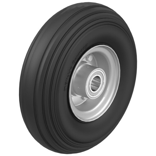 Wheel 250x85mm with solid rubber tyre,pressed steel rim 25mm bore ball ...