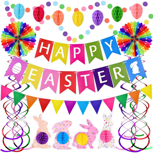 Easter Decorations Home Spring Decor : Happy Easter Banner Easter Party ...