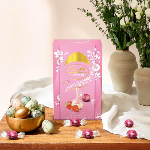 Lindt Lindor Strawberries And Cream White Chocolate Easter Egg Large