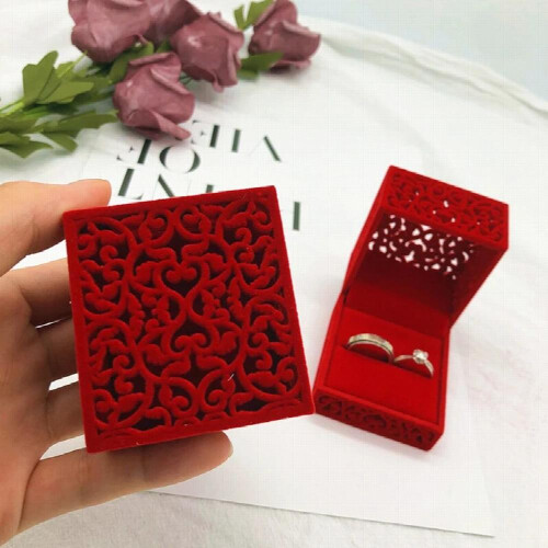 Hollow Red Velvet Ring Box Couple Double Ring Bearer Box For Wedding ...