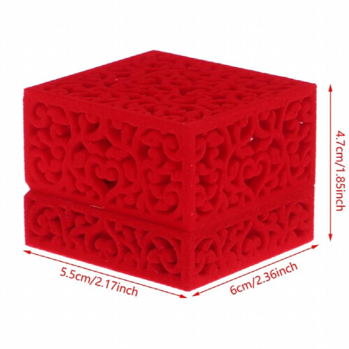 Hollow Red Velvet Ring Box Couple Double Ring Bearer Box For Wedding ...