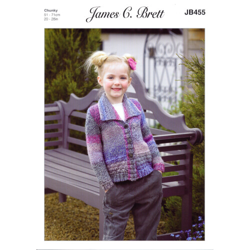James Brett JB455 Chunky Knitting Pattern Girls Collared Cardigan on OnBuy