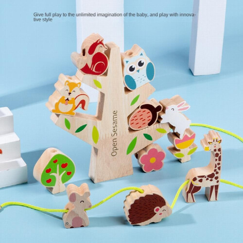 Children Baby Hand Eye Coordination Animal Beaded Wooden Animal Bricks ...