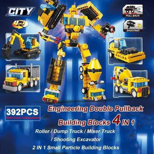 4 IN 1 Engineering Series Building Blocks Double Pullback Shooting Type ...