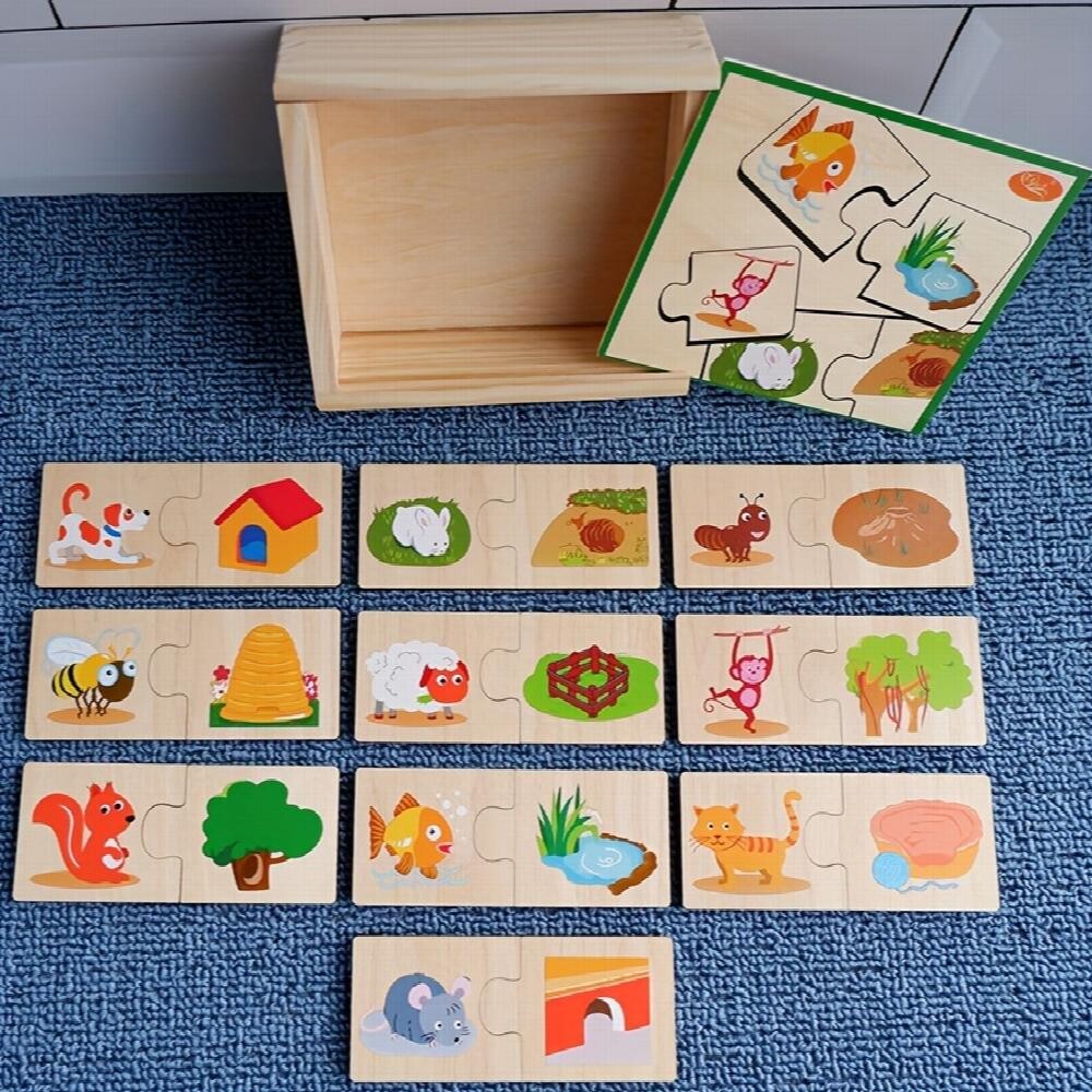 Childrens Puzzle Wooden Toys Montessori Wooden Puzzle Box Animals And ...