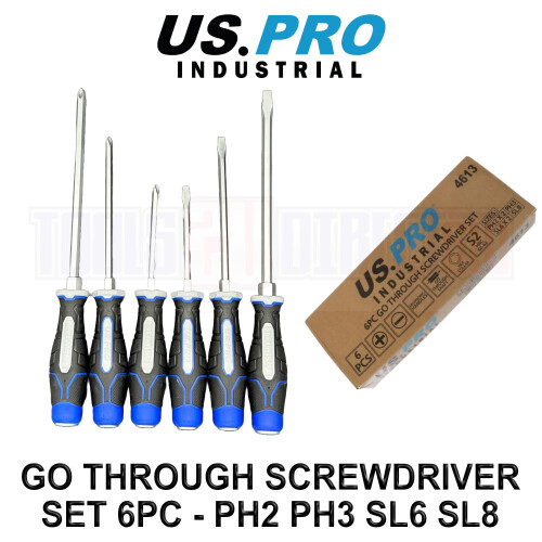 US PRO INDUSTRIAL 6PC Go Through Screwdriver Set - PH2 PH3 SL6 SL8 4613 on OnBuy
