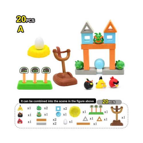 (Target Set, 20Pcs) 33Pcs Rage Birds Building Blocks Catapult Slingshot ...