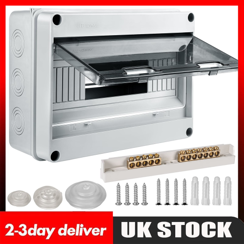 12 Way Power Distribution Box Circuit Breaker Box with Cover Din Rail ...