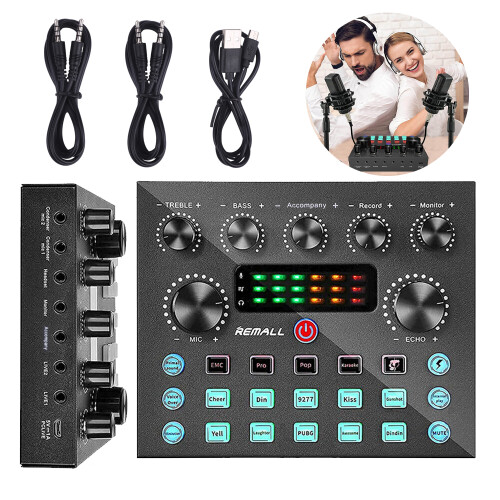 V8S Live Sound Card, Bluetooth 5.0 Mini Sound Mixer Board for Live Streaming, Multiple Effects ...