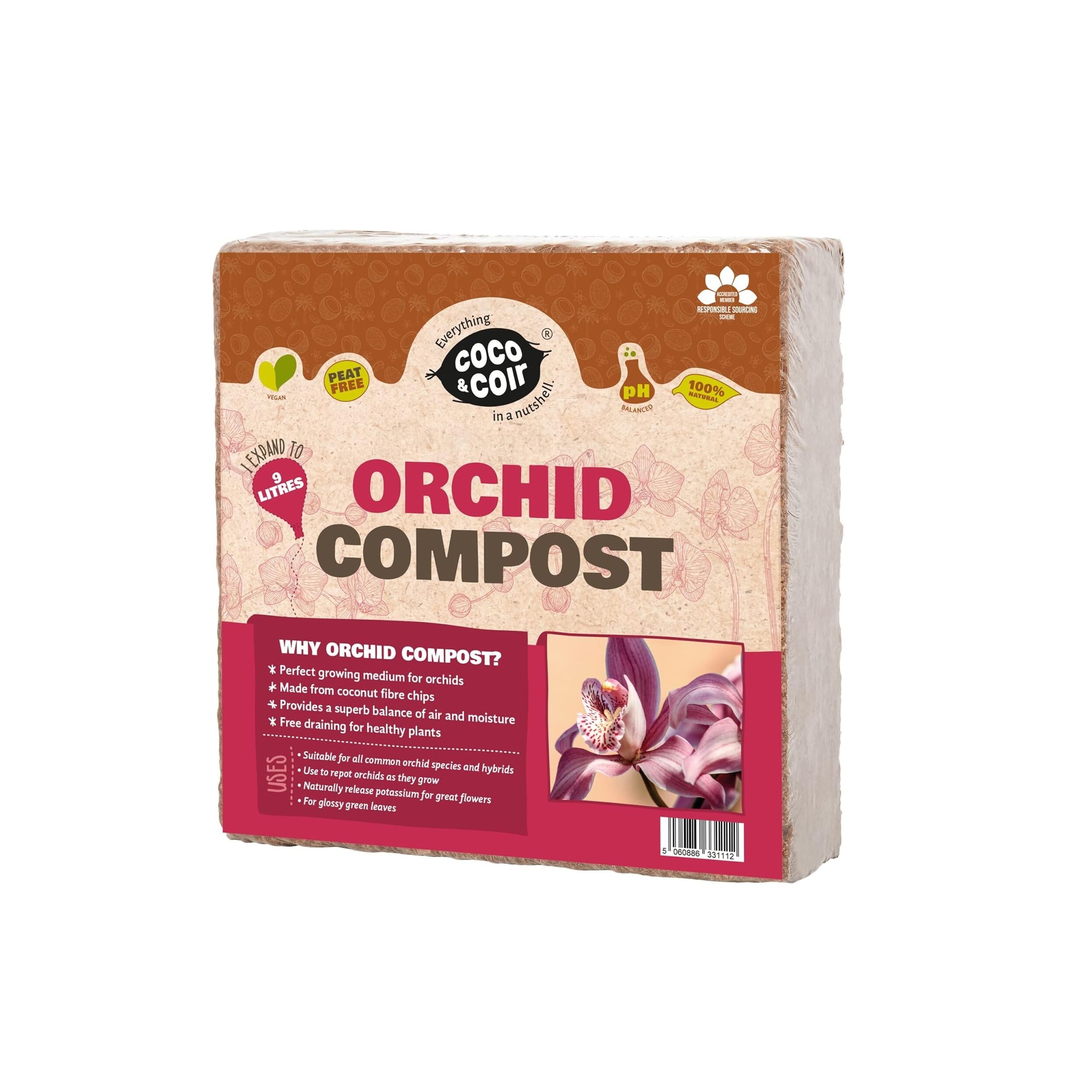 Coco and Coir Orchid Compost Brick Compact Mix Makes 9L Peat Free on OnBuy