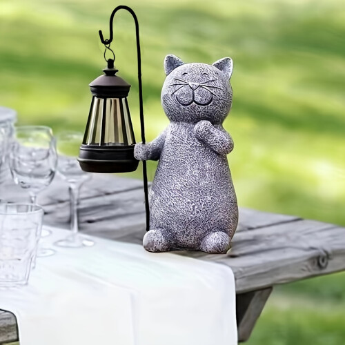 (Cat Statue Solar Light) 1pc Solar Cat Statue with Lantern - Perfect ...