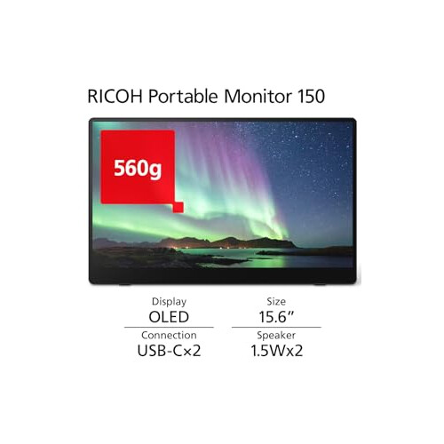 RICOH Portable Monitor 150 - 15.6" OLED Technology, Ultra-lightweight (560g), Touchscreen, DCI ...