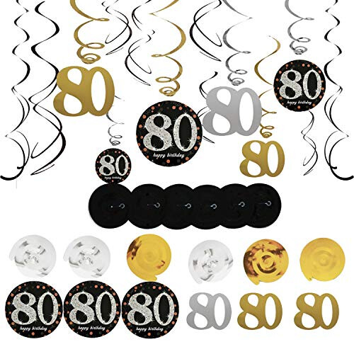 Zerodeco 80th Birthday Decorations Black Gold Happy Birthday Balloons