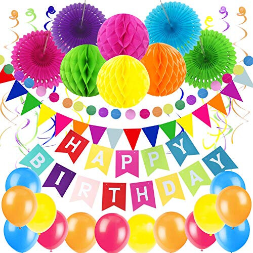 ZERODECO Birthday Party Decoration, Multi-Colored Happy Birthday Banner ...