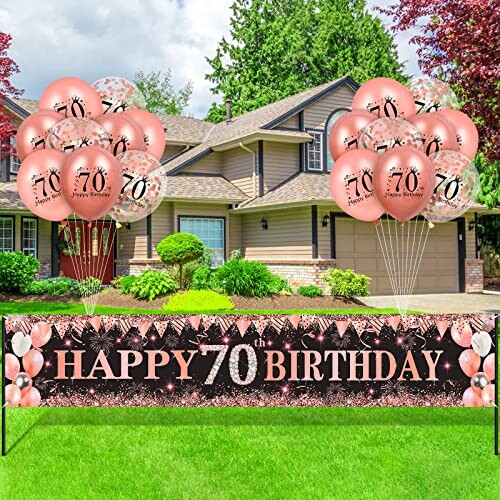 Rumia Rose Gold 70th Birthday Decorations Rose Gold Black Happy 70th