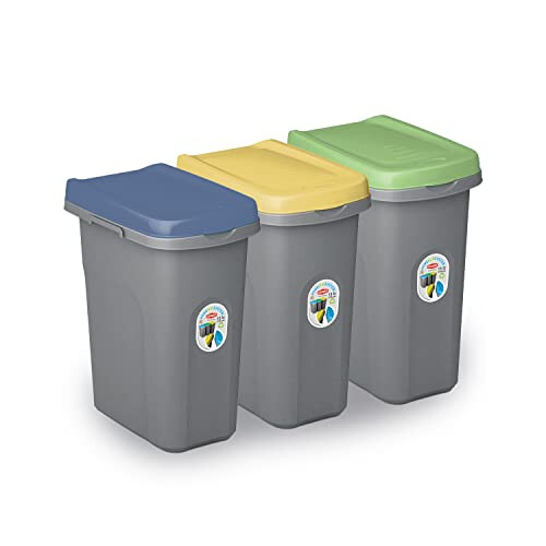 Home Centre Set of Three Plastic Lift Top Lid Waste Bins Kitchen School ...