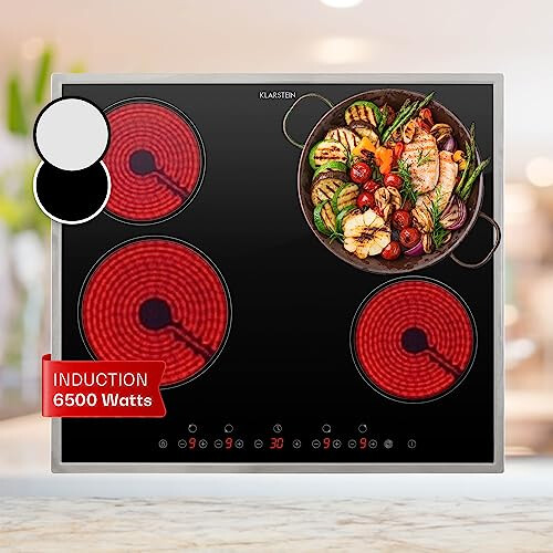Klarstein Ceramic Hob, 6500W Electric Hob Ceramic Cooker, 4 Ring ...