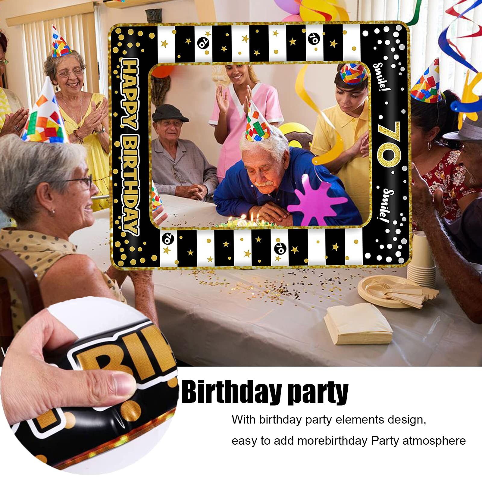 70th Birthday Photo Booth Props,Black Gold Inflatable Selfie Frame ...