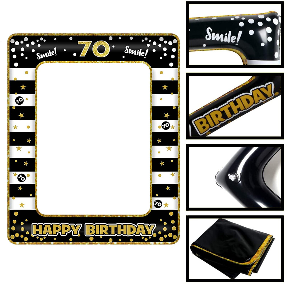 70th Birthday Photo Booth Props,Black Gold Inflatable Selfie Frame ...