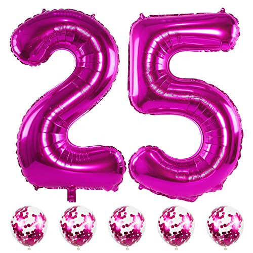 Hot Pink Number 25 Balloons, 40 Inch 25th Birthday Balloons with ...