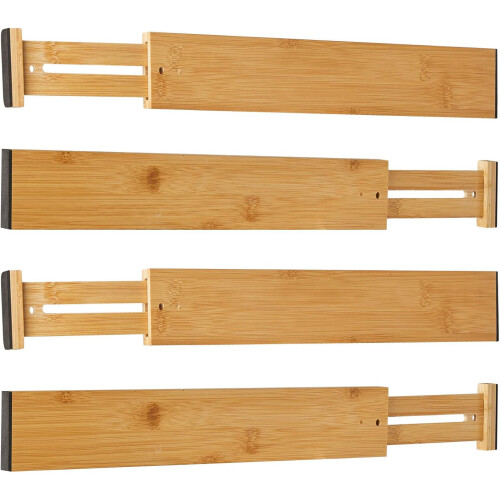 4PCS Bamboo Drawer Dividers Partition Spring Loaded Expandable Kitchen ...