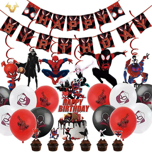 Spider-man Into The Spider-verse Spiral Flag Banner Balloons Cake ...