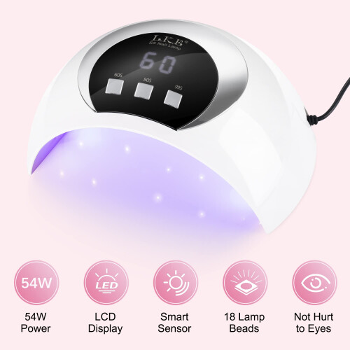 UV LED Nail Lamp, LKE 54W Nail Dryer Gel Nail Curing Lamp UV Light for ...