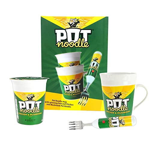 Pot Noodle Mug T Set With Spinning Pot Noodle Fork Chicken And Mushroom Instant Noodles