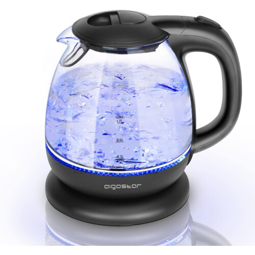 Small Electric Kettle, 1.0L Black Glass Kettle Cordless, Compact Mini ...