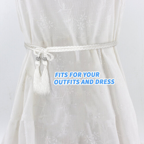 Woven belt knot decorated waist chain waist rope White on OnBuy