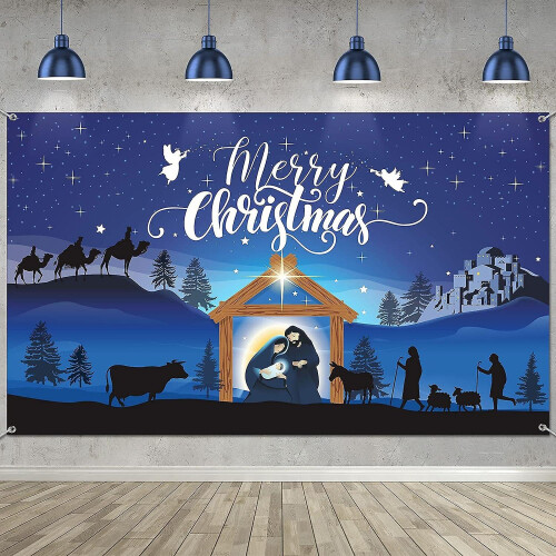 Nativity Banner Merry Christmas Nativity Barn Birth Of Jesus Nativity ...