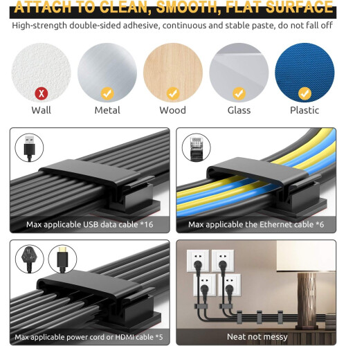 Adhesive Cable Clips 50 Pack 3M Adhesive Cable Clips for Ethernet ...