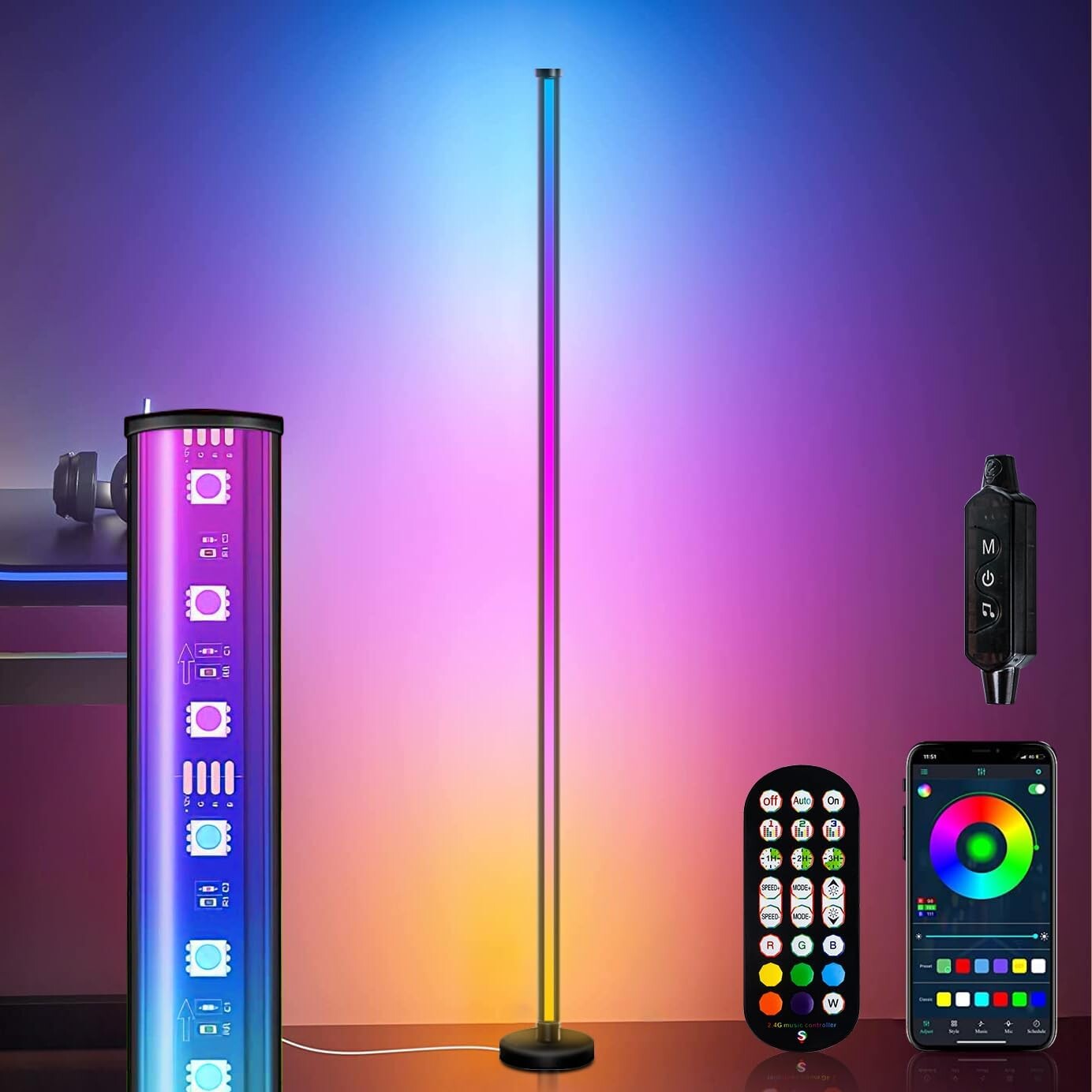 RGB Floor Lamp, 165cm LED Floor Corner Lamp, 16 Million Colour Changing ...