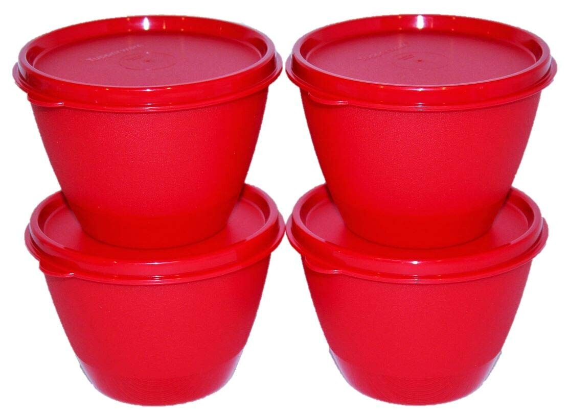 Tupperware Set of 4 Refrigerator Bowls 14 Ounce Red on OnBuy