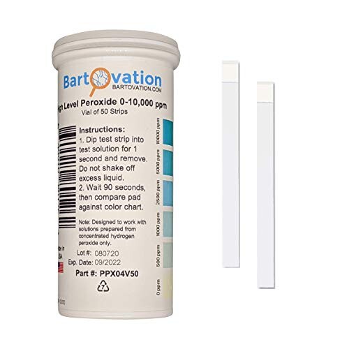 Very High Level Hydrogen Peroxide H2O2 Test Strips, 0-10,000 ppm [Vial ...