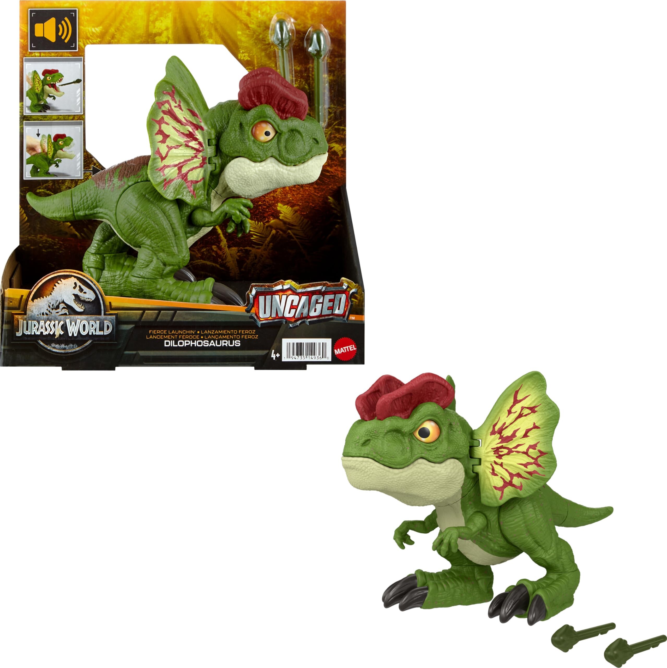 Mattel Jurassic World Toys Dinosaur Toy, Uncaged Fierce Launchin Dilophosaurus Figure with Dart ...