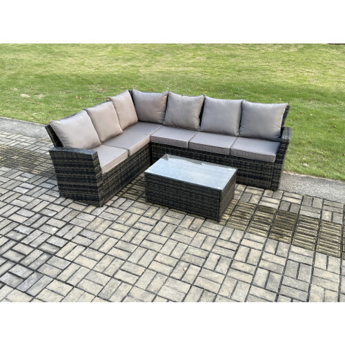 Fimous 6 Seater High Back Rattan Garden Furniture Set Corner Sofa With ...