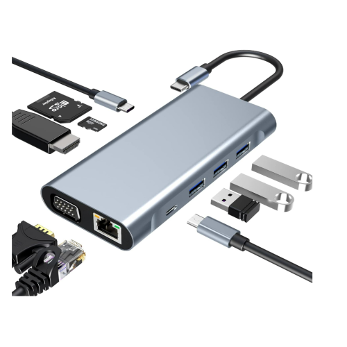 Chronus USB C Adapter 10-in-1, Docking Station with 4K-HDMI, VGA, USB 3 ...