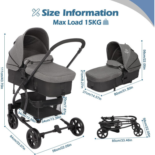 Foldable Baby Pushchair with Rain Cover Reclinable Reversible Pushchair ...