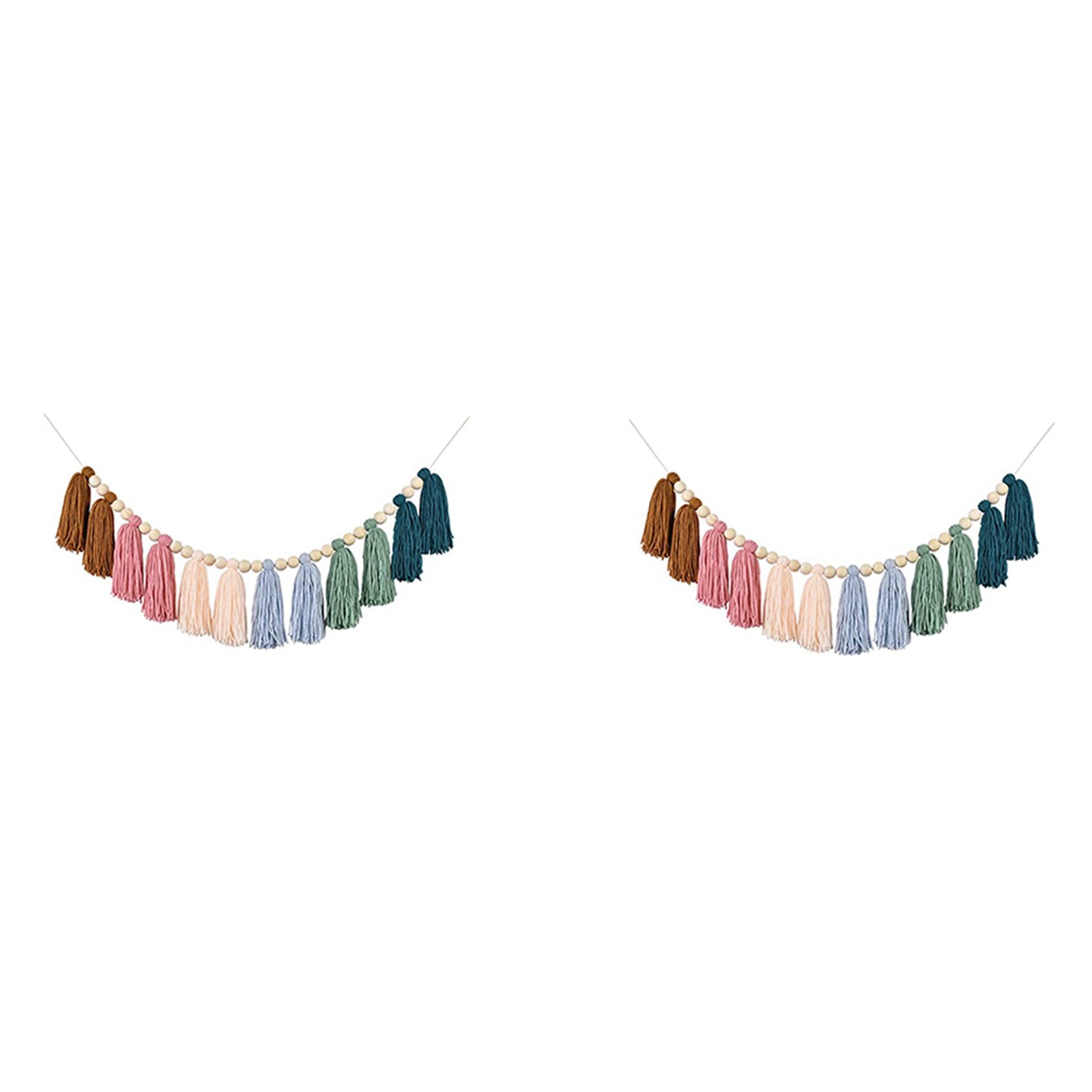 2X Boho Garland with Wood Bead Earth Toned Rainbow Garland for ...