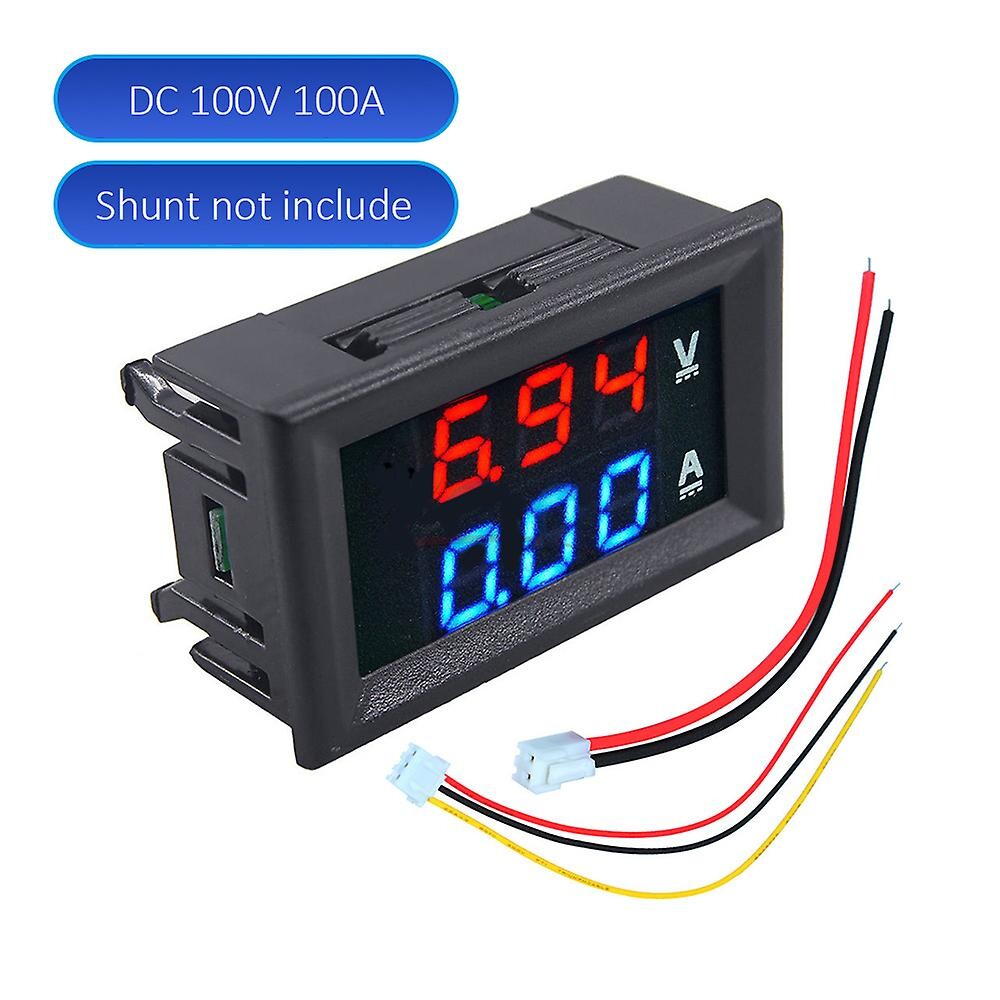 (Red Blue 100A) Dc 100v 1a 10a 50a 100a Voltmeter Ammeter Blue Red Led Amp Dual Digital Volt ...