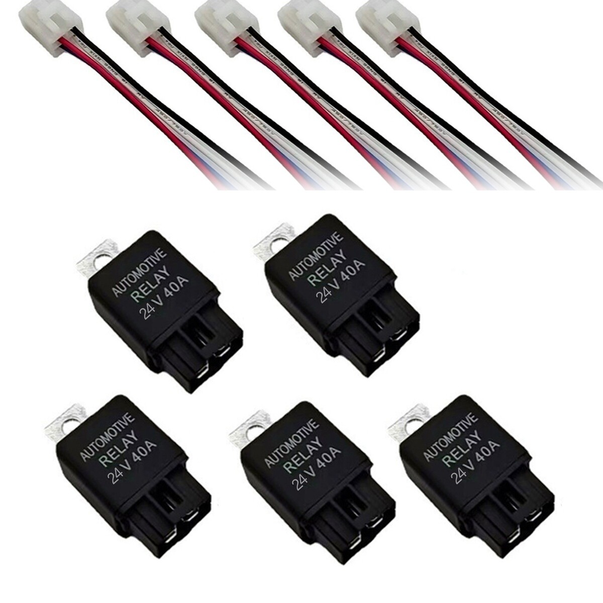 5Pcs 40AMP 24V DC Car A/C Relay Headlight Relay Fan Relay and Harness ...