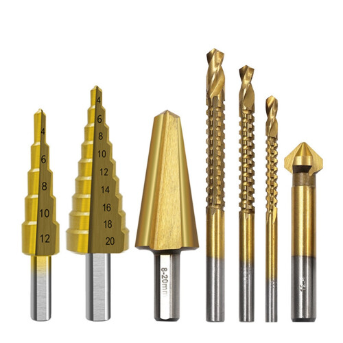 7Pcs Reaming Drill Bit Set Triangular Handle Titanium-Plated Step Drill ...