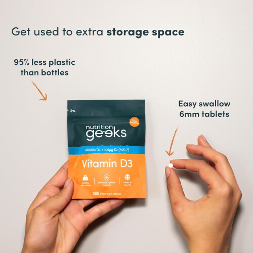 Nutrition Geeks Vitamin D3 4000 iu & Vitamin K2 MK7 100μg 365 Easy-Swallow Tablets 1-A-Day High ...