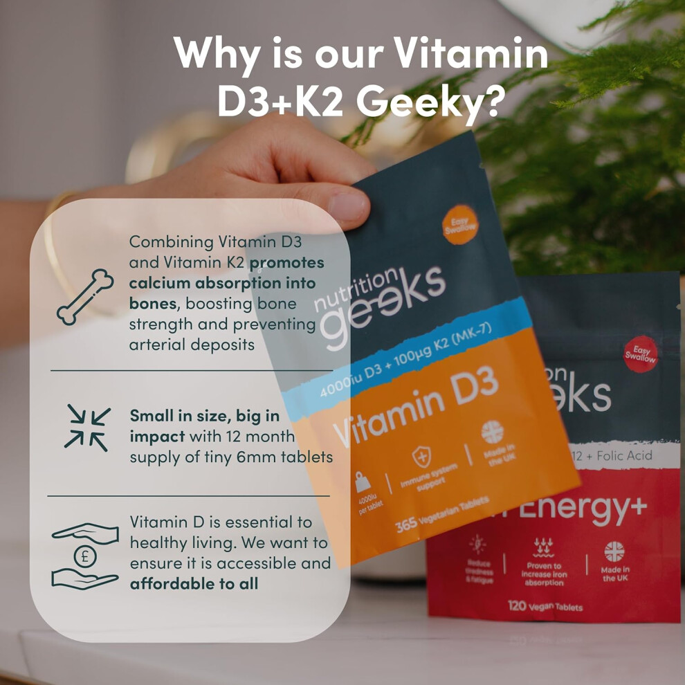 Nutrition Geeks Vitamin D3 4000 iu & Vitamin K2 MK7 100μg 365 Easy ...