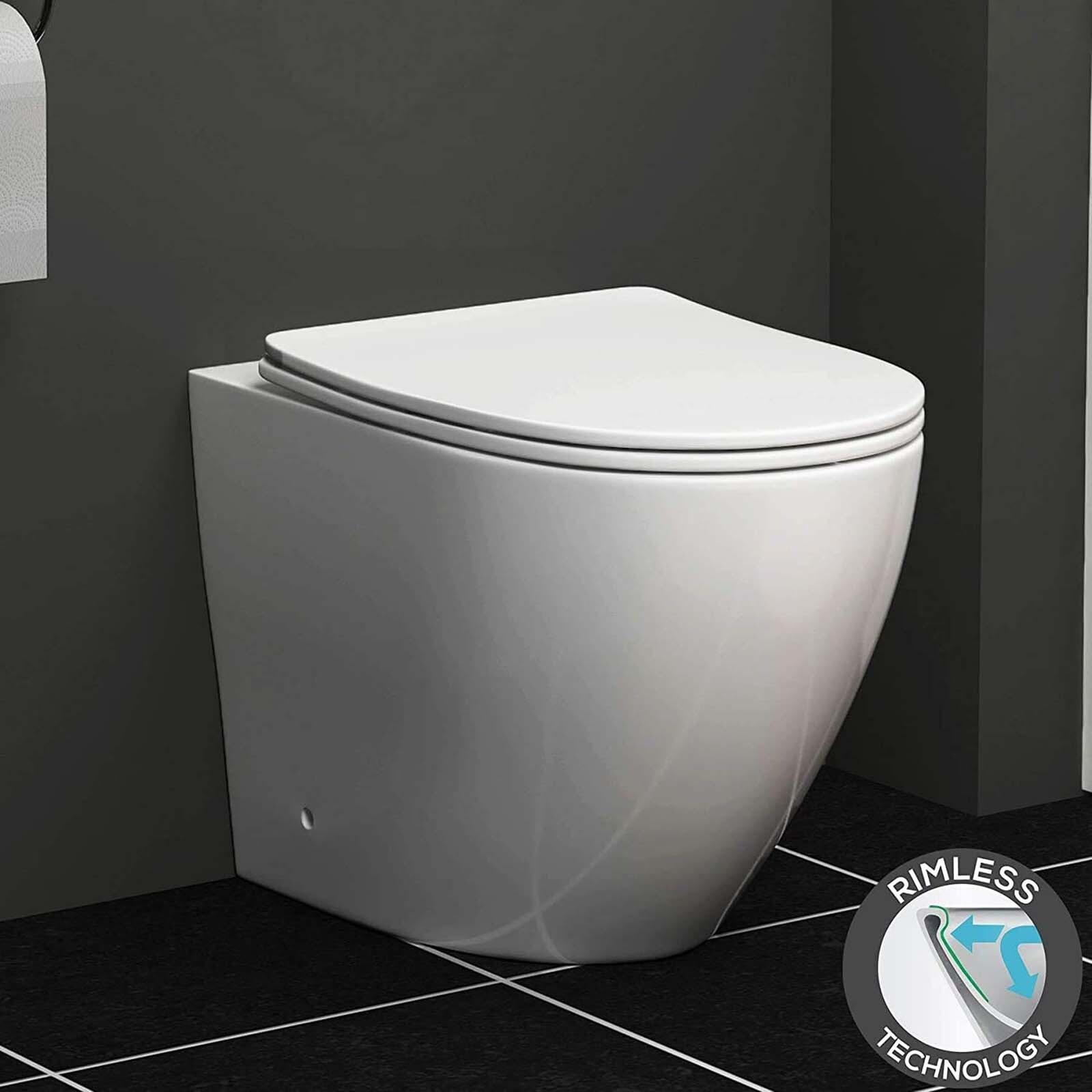 Comfort Height Back to Wall BTW Toilet Pan & Soft Close Seat Rimless on ...