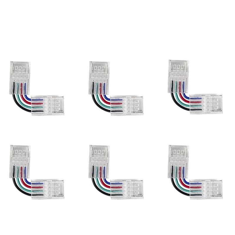 L Shape 4-Pin RGB LED Connectors 6 Packs 10mm Wide Right Angle Corner ...